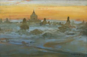 U Lun Gywe | Pagoda Complex at Sunset (1992) | MutualArt