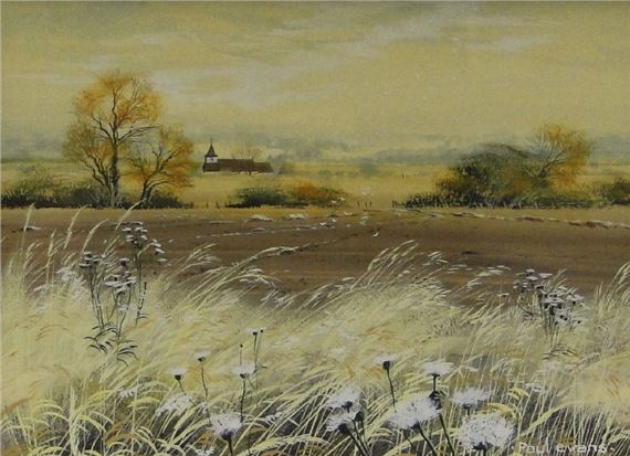 Paul Evans | Paul Evans - Mixed media study of a rural landscape view ...