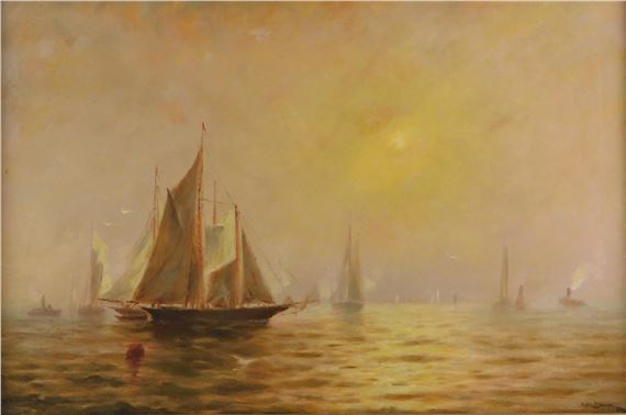 George Bunn | Marine scene with sailing ships (1889) | MutualArt