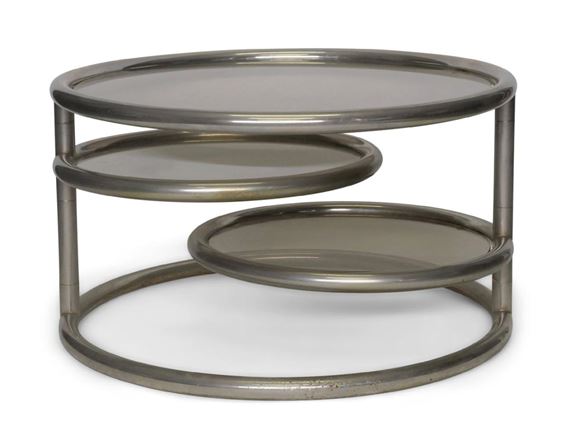 Milo Baughman | Chromed brass fold out coffee table | MutualArt