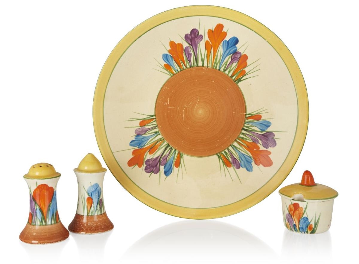 Clarice Cliff | Crocus pattern plate and cruet set | MutualArt