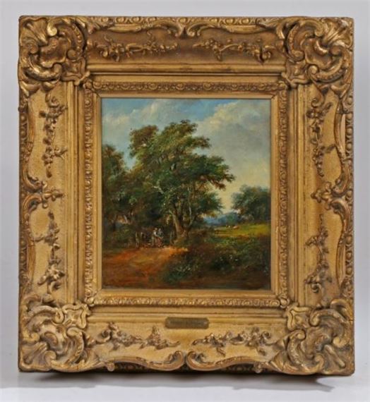 Robert Burrows | Woodland Scene with Couple by a Gate in a Country Lane ...