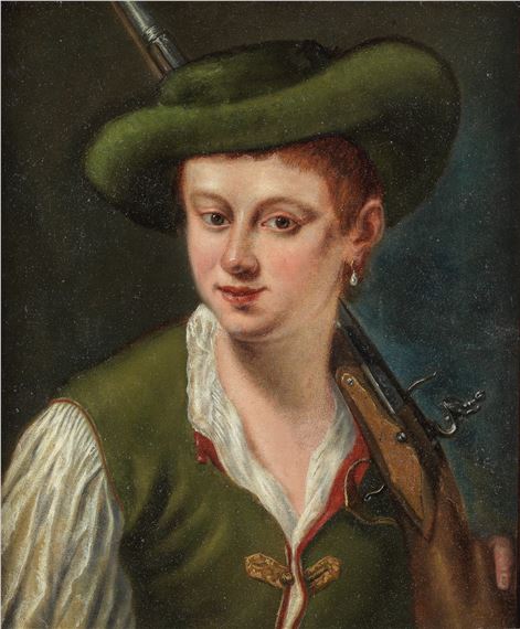 Venetian School, 18th Century | Portrait of a hunter with a rifle over ...