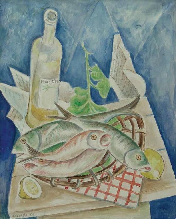 Marie Vorobieff Marevna | Still-life with fish and bottle (1956 ...