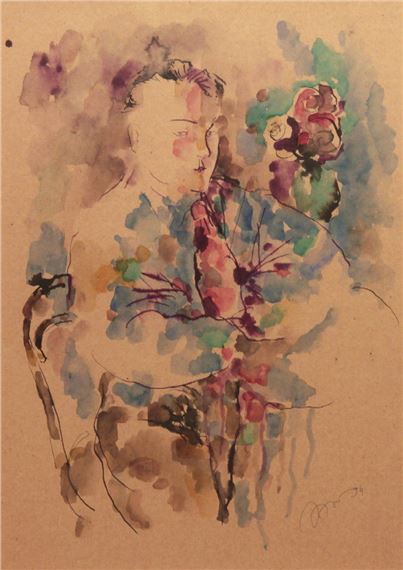 Rustam Usmanovich Hamdamov | Portrait of a young man (1994) | MutualArt