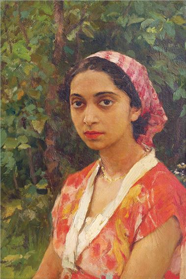 Vladimir Aleksandrovich Serov | Portrait of wife (1954) | MutualArt