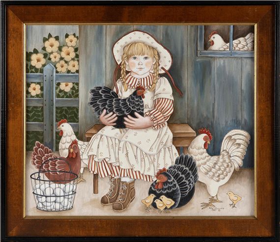 Nita Showers | Young girl with hen. (1987) | MutualArt