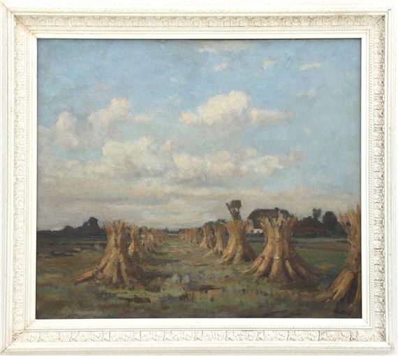 Ad Kikkert | Een boeren erf met tarweschoven | MutualArt