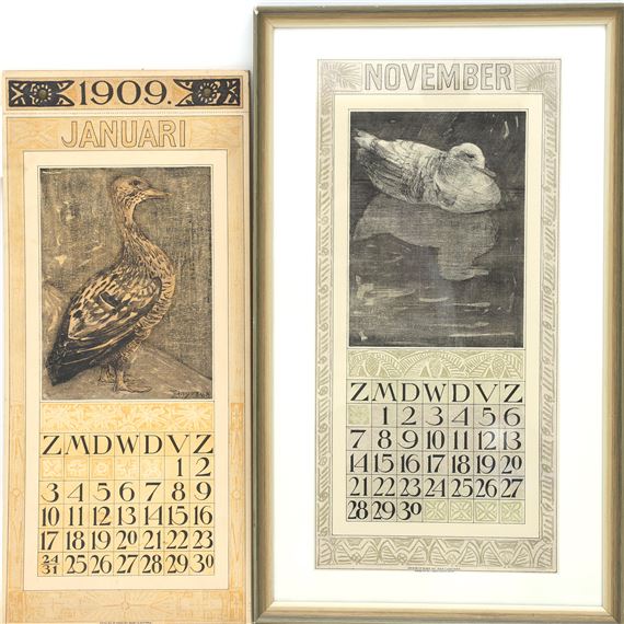 Theo Van Hoytema | Een complete kalender uit 1909 met litho's met het ...