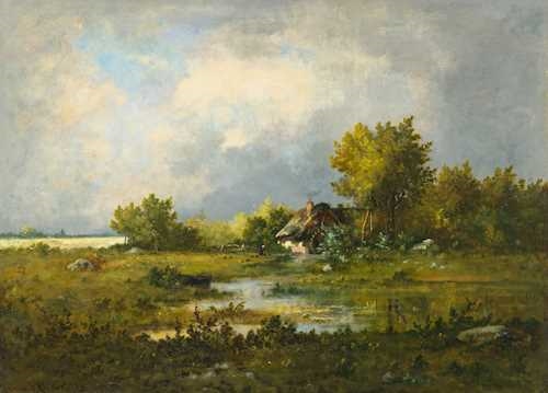 Léon Richet | A mill by a pond (1873) | MutualArt