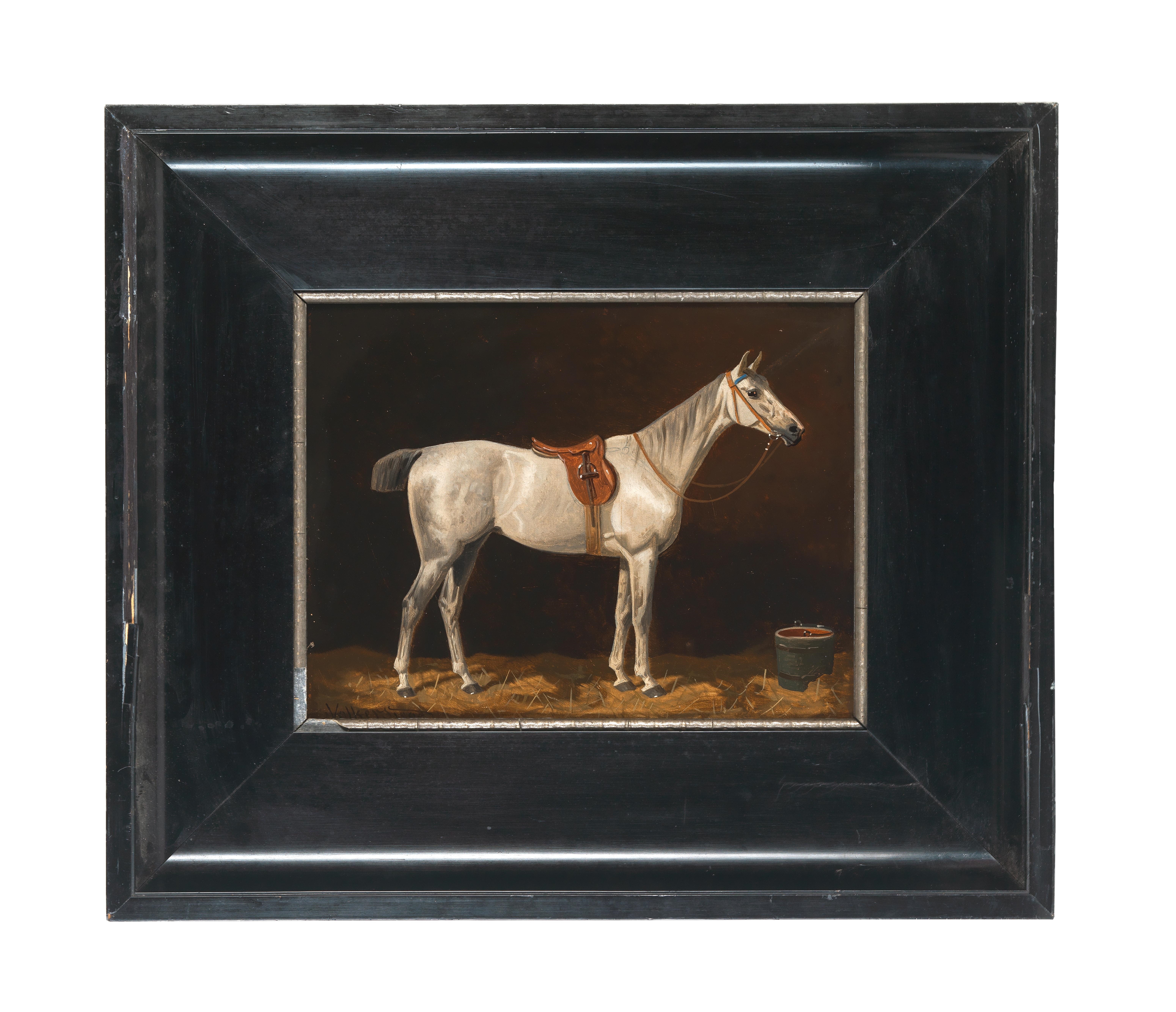 Emil Volkers | A White Horse in a Stable (1895) | MutualArt
