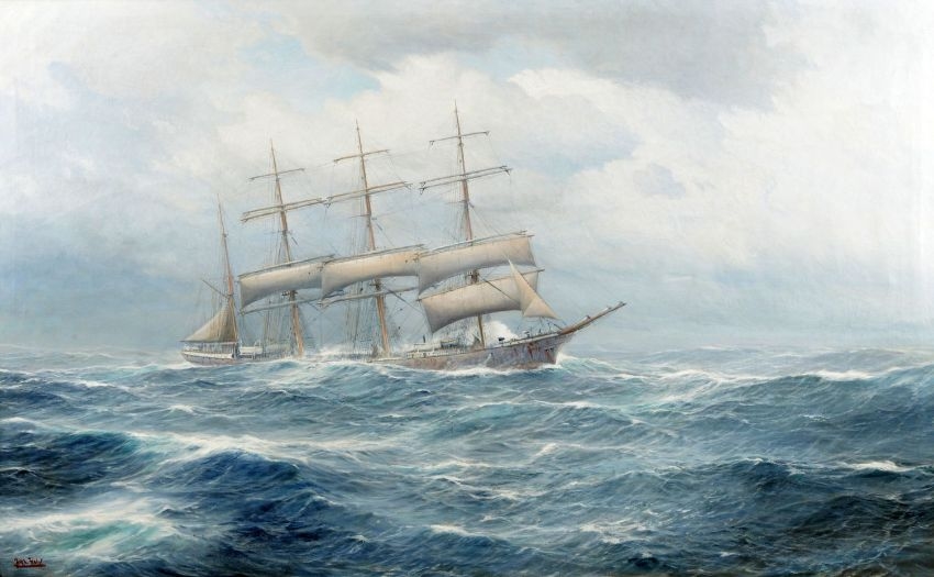 Johannes Holst | Viermaster auf bewegter See | MutualArt