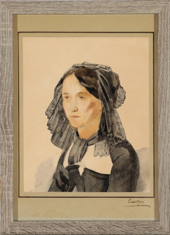 Ernst Ahron Meyer | A woman with black hair laces | MutualArt