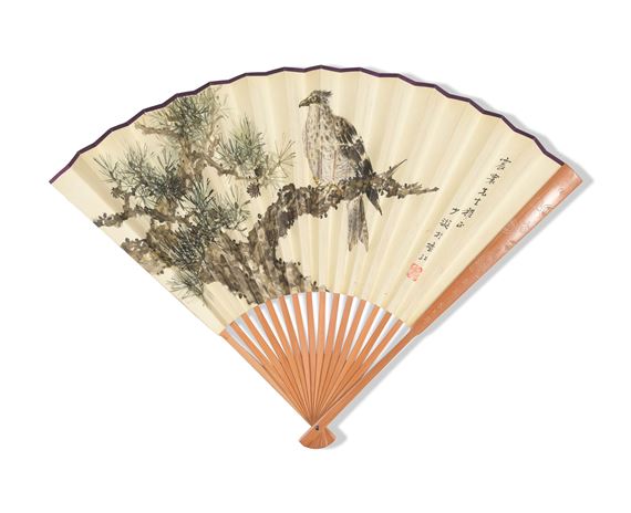 Shao You | A Chinese fan with a painting of an eagle and a pine tree ...