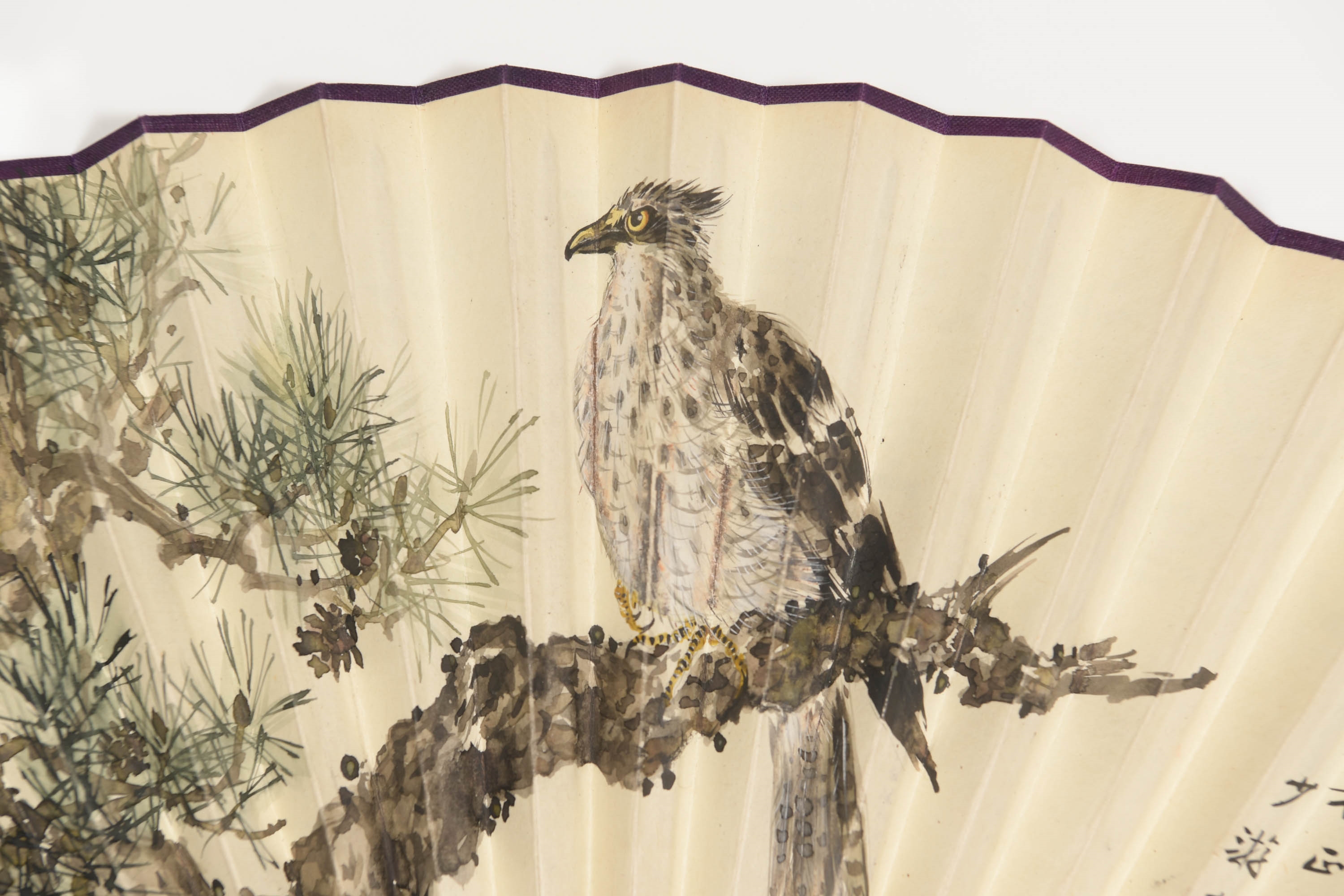 Shao You | A Chinese fan with a painting of an eagle and a pine tree ...
