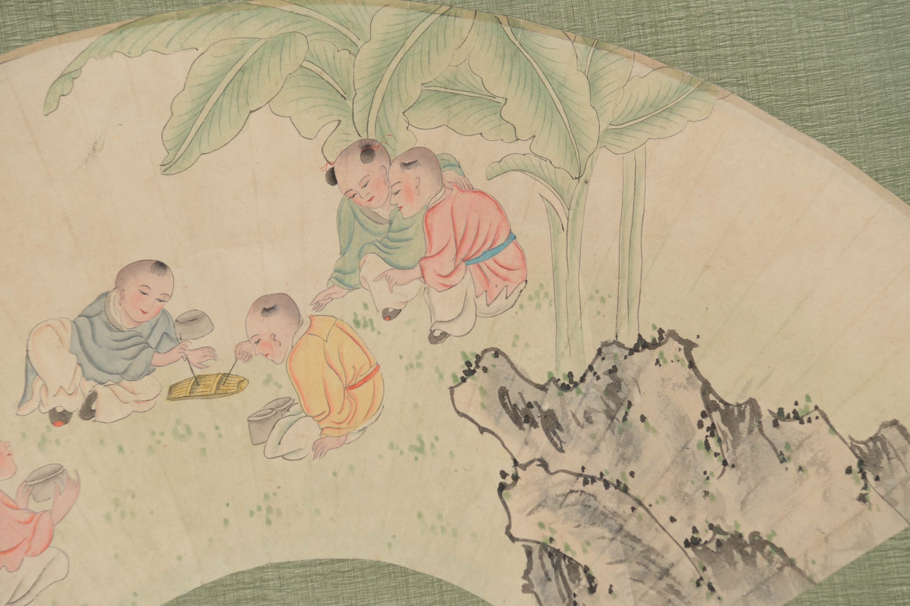 Zheng Shixuan | A fan painting of kids playing with crickets | MutualArt