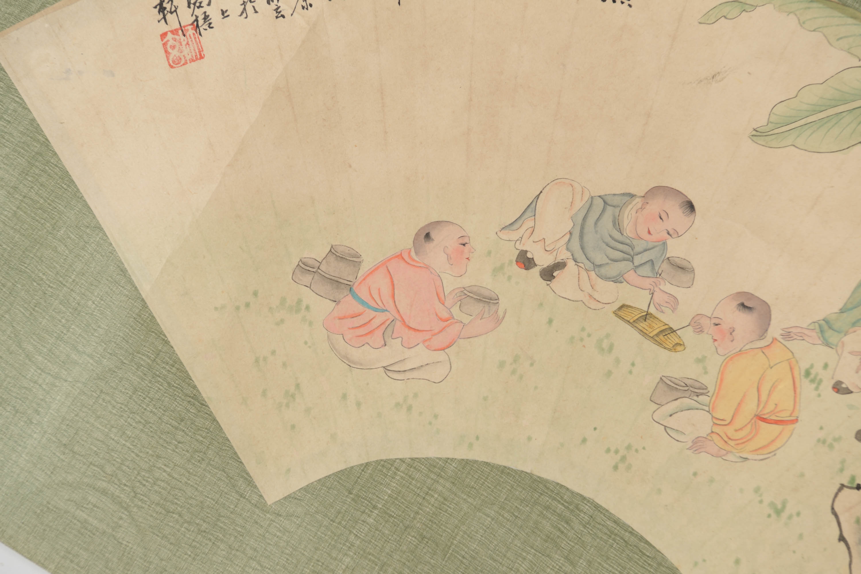 Zheng Shixuan | A fan painting of kids playing with crickets | MutualArt