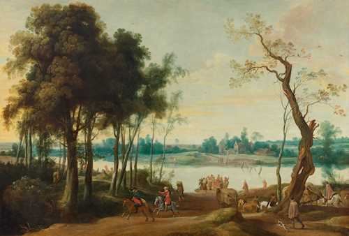 Jan Wildens | Broad river landscape with a ferry | MutualArt