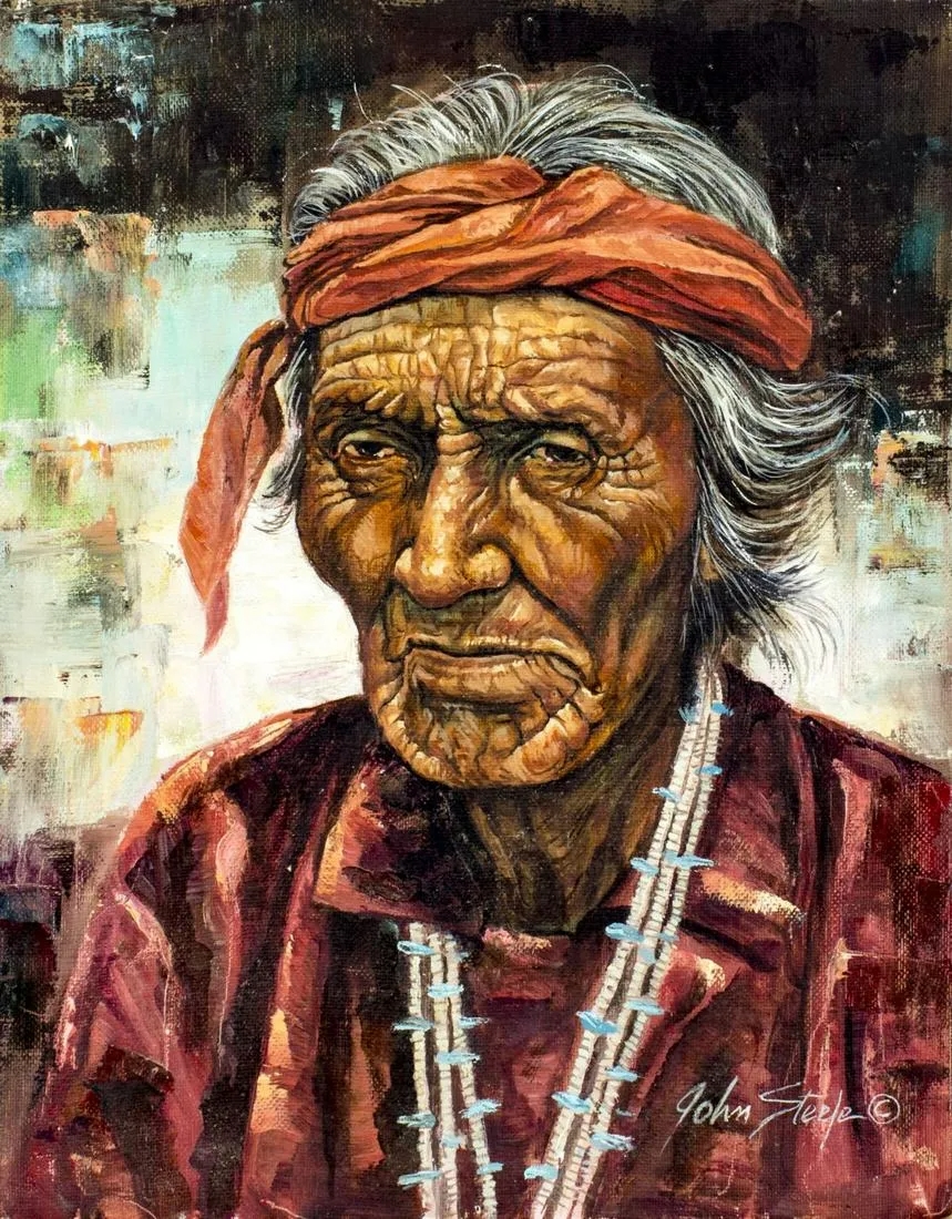 Old Native American Man Painting