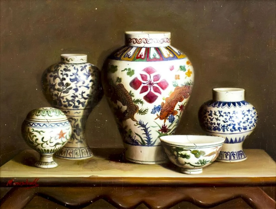 M Moshall | Still Life with Chinese Vases | MutualArt