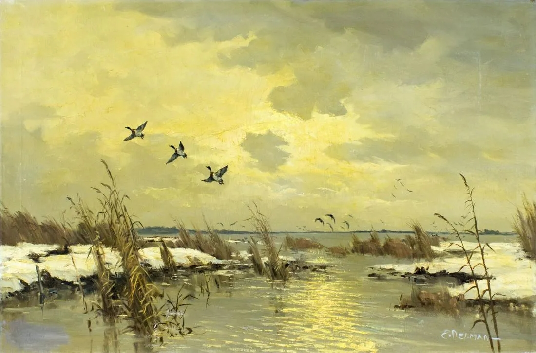 Elias Ben Delman | Pond Landscape with Ducks | MutualArt
