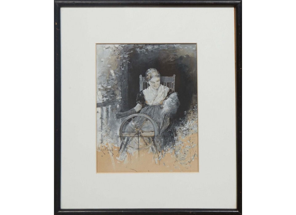 Edward Percy Moran | Lady Spinning Outdoors (20) | MutualArt