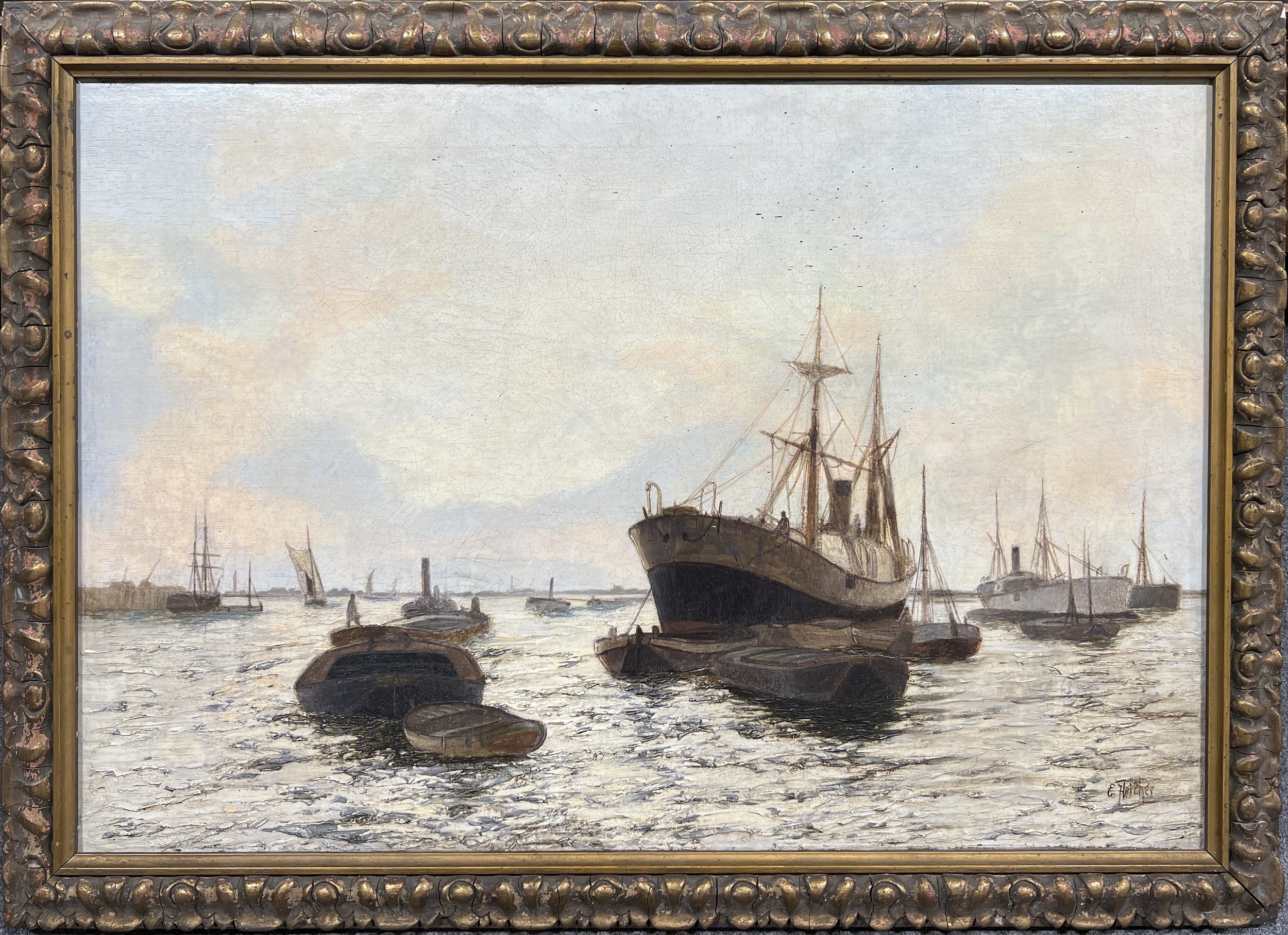 Edward Henry Eugene Fletcher | Shipping in an estuary | MutualArt