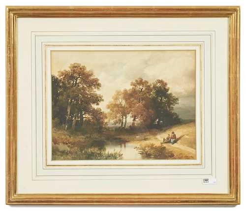 Alexandre Calame | Landscape with figures by a pond (1839) | MutualArt