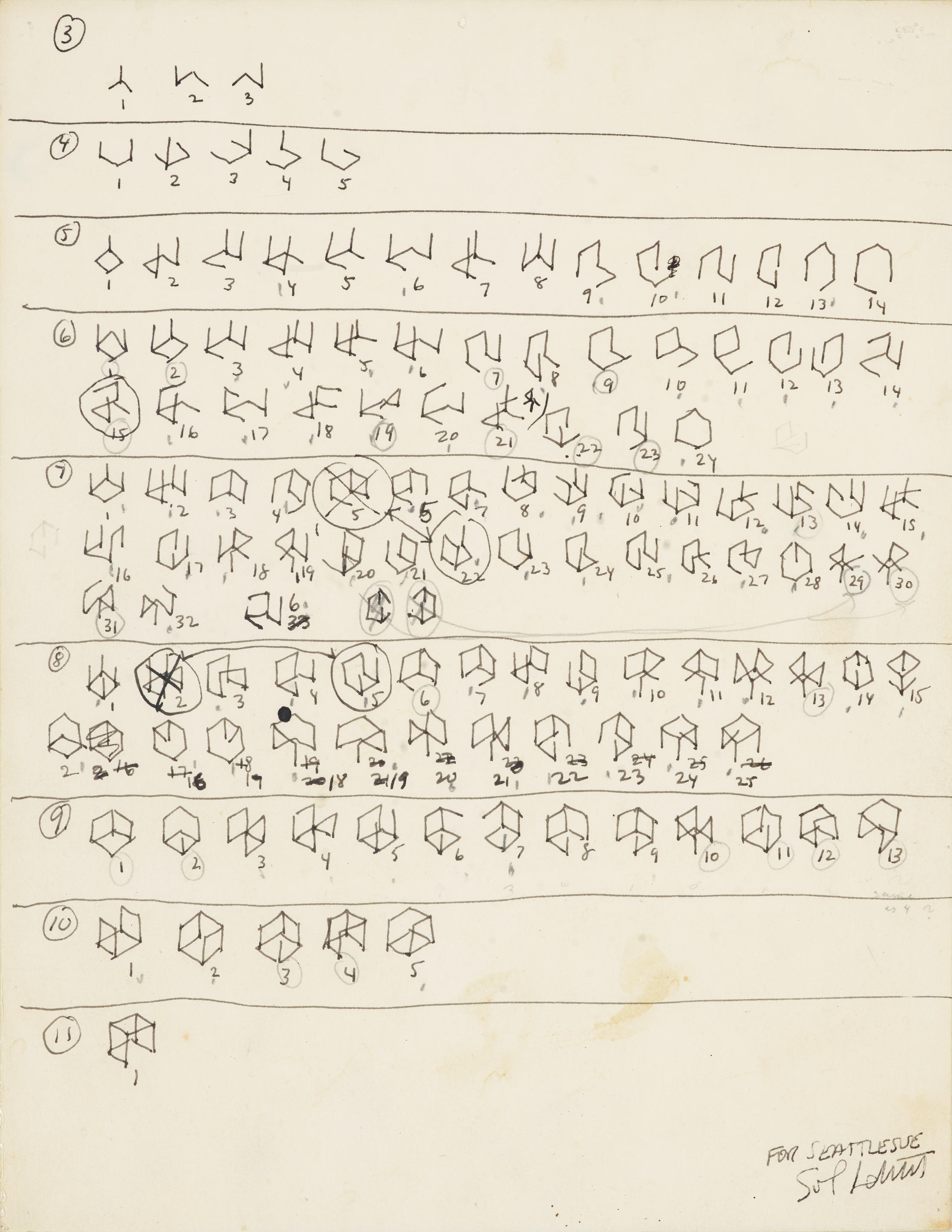 Sol LeWitt | Working drawing for Incomplete Open Cubes (Circa 1974 ...