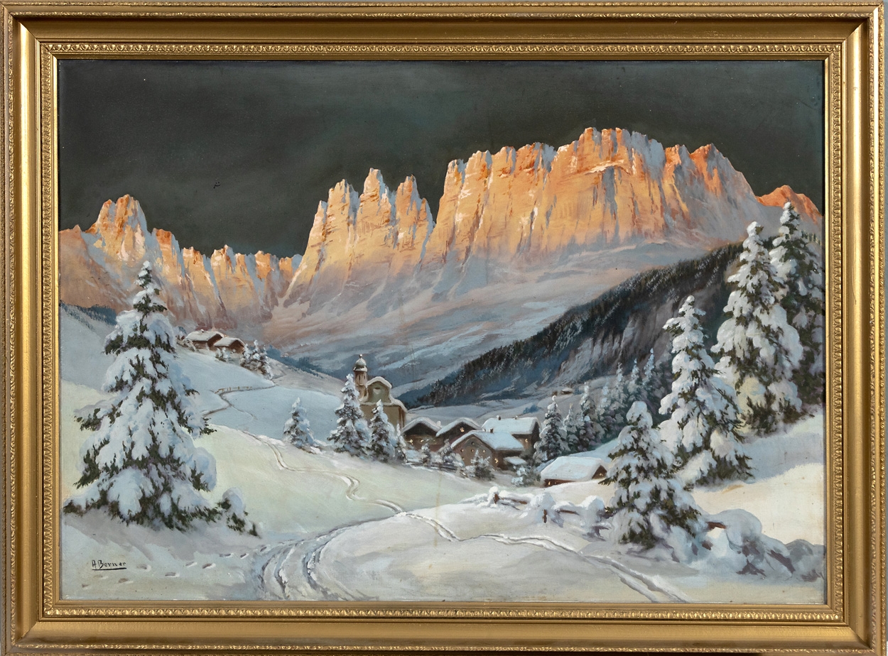 A. Bernert | snowy landscape with houses in background | MutualArt