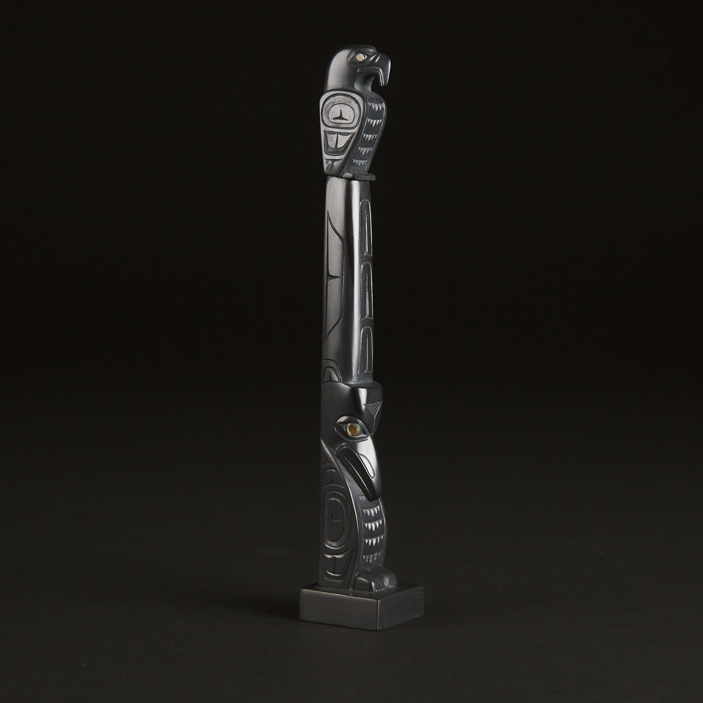 Glen Pollard | RAVEN EAGLE MODEL TOTEM POLE | MutualArt