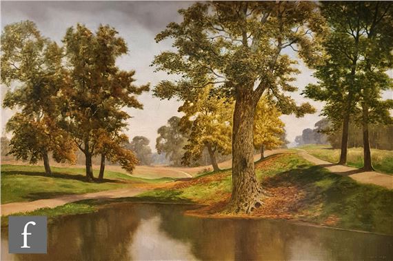David Mead | A wooded landscape with pond | MutualArt