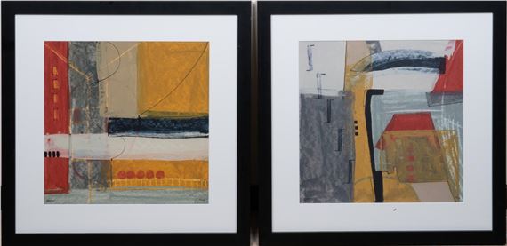Barbara Zoern | Pair of yellow, red, & gray abstract prints (2) | MutualArt