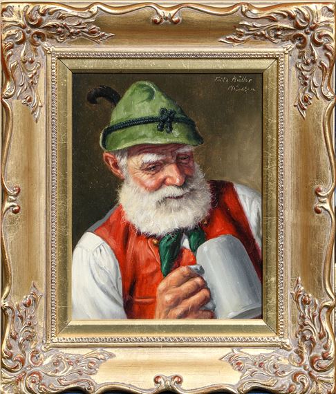 Fritz Müller | Study of bearded man drinking from a stein in ...