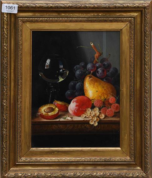 Edward Ladell | Still life of assorted fruit and a glass of wine ...