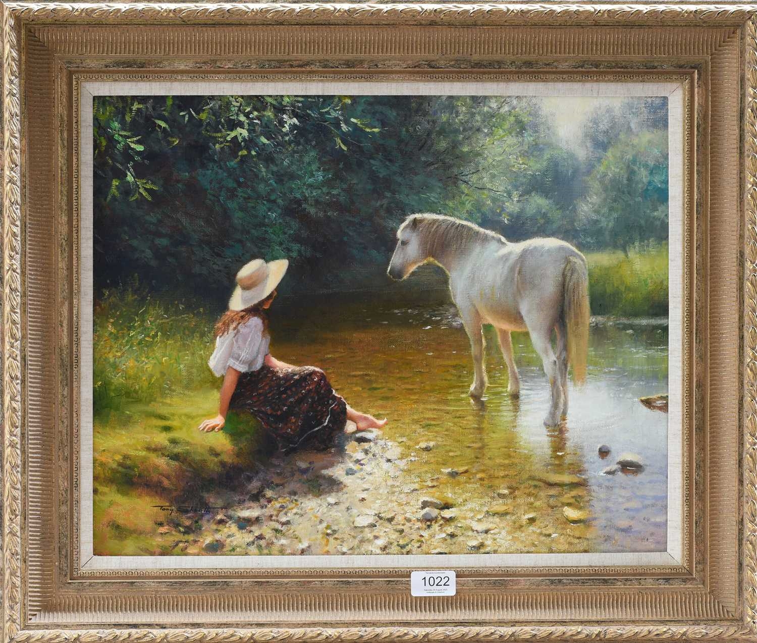 Tony Sheath | two boys below a bridge by a river | MutualArt