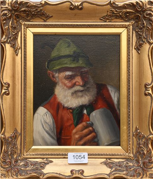 Fritz Müller | Study of bearded man drinking from a stein in ...