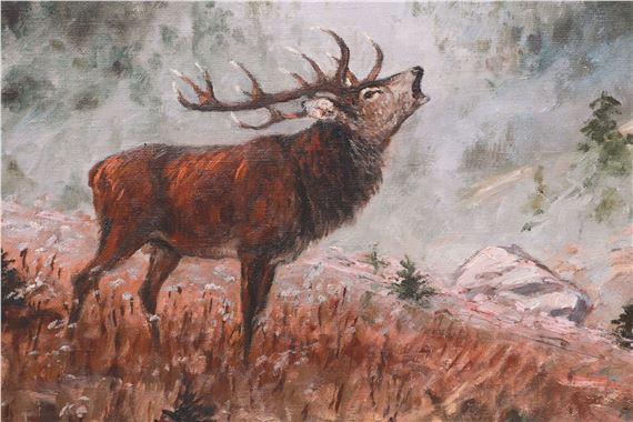 Franz Hienl-Merre | Landscape painting with stag | MutualArt