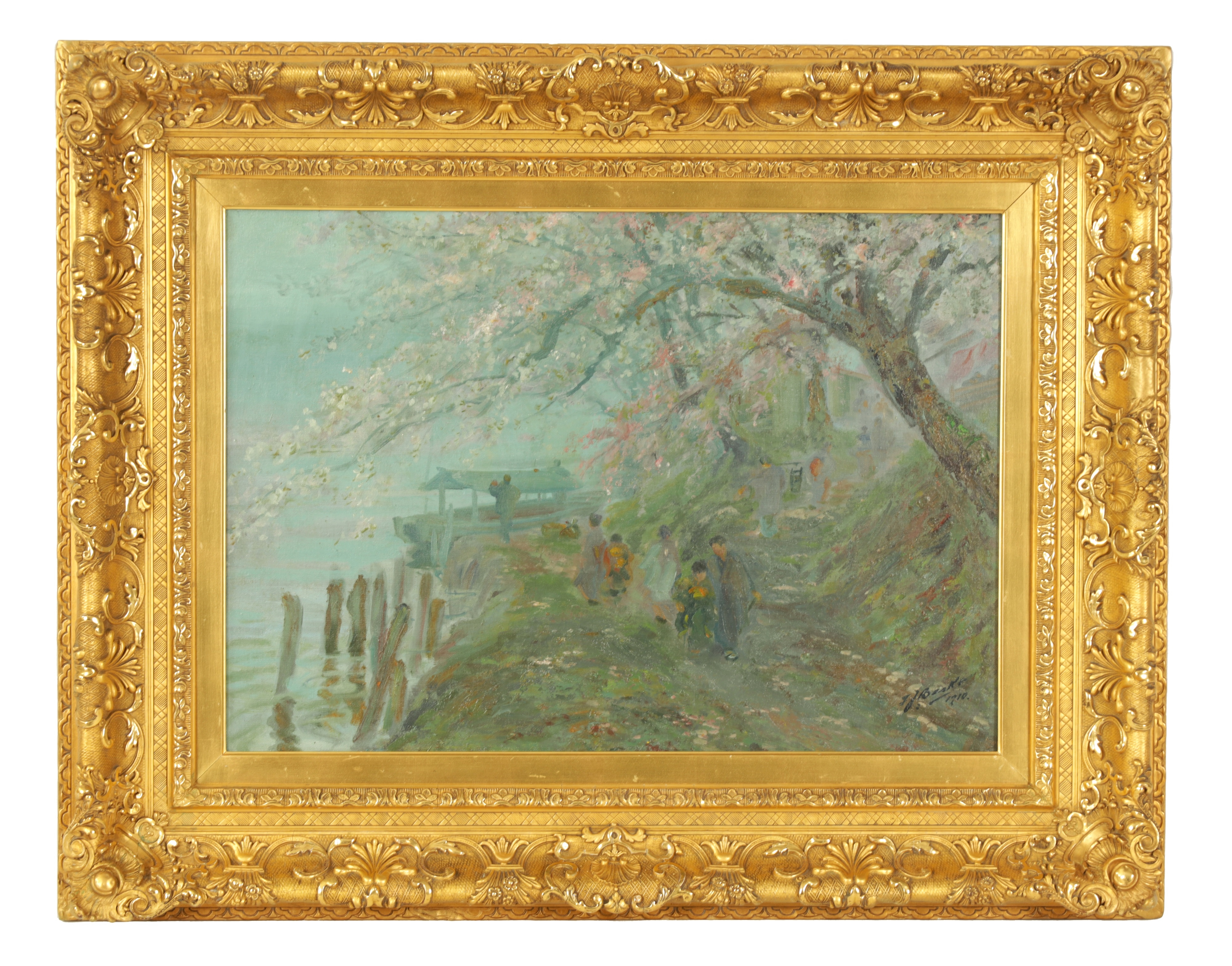 Yamada Baske | An impressionist painting of figures walking beside a ...