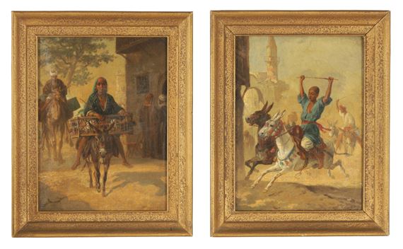 A. Dayou | Street scenes with boy galloping on a donkey, the other with ...