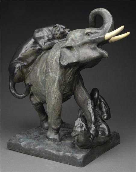 Arthur Strasser | TWO LIONS ATTACKING AN ELEPHANT (1906) | MutualArt