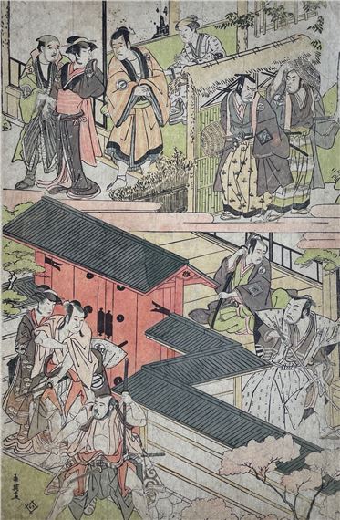 Katsukawa Shun'ei | Deux scènes du théâtre Kabuki représentant un ...