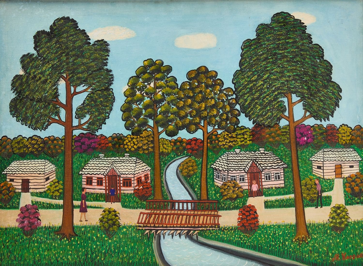 Maria Korsak | Folk art painting of a neighborhoo | MutualArt