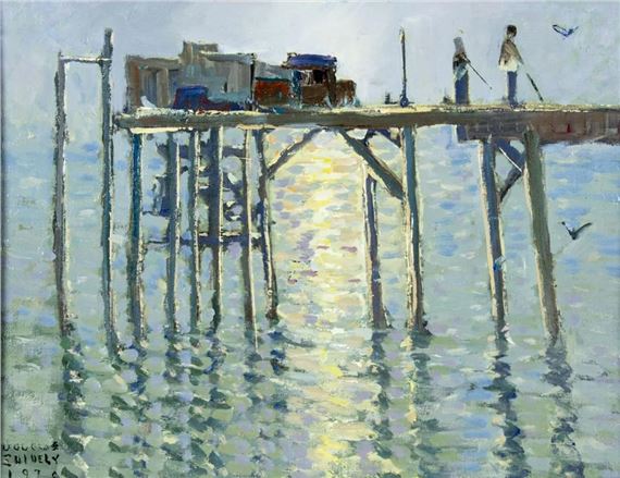 Douglas Shively | Fishing on a Pier (1970) | MutualArt