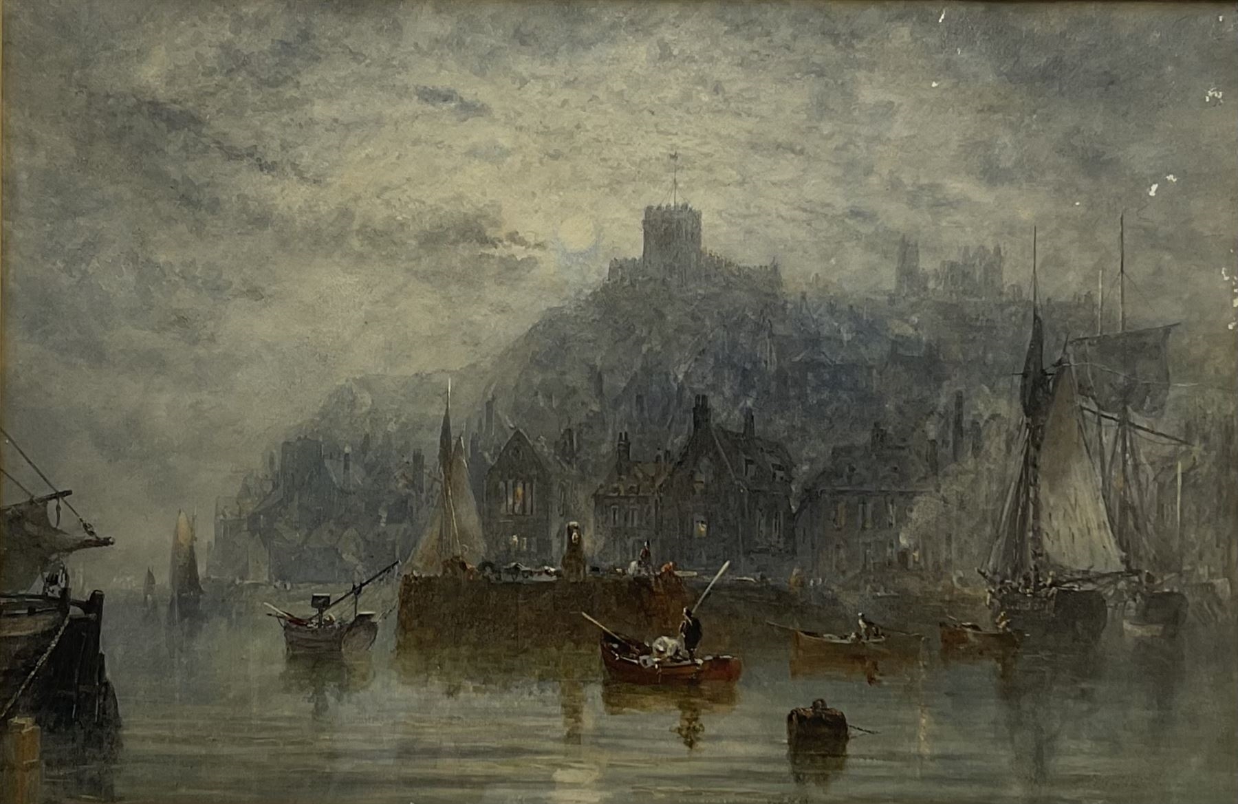George Weatherill | Shipping in Whitby Harbour by Moonlight looking ...