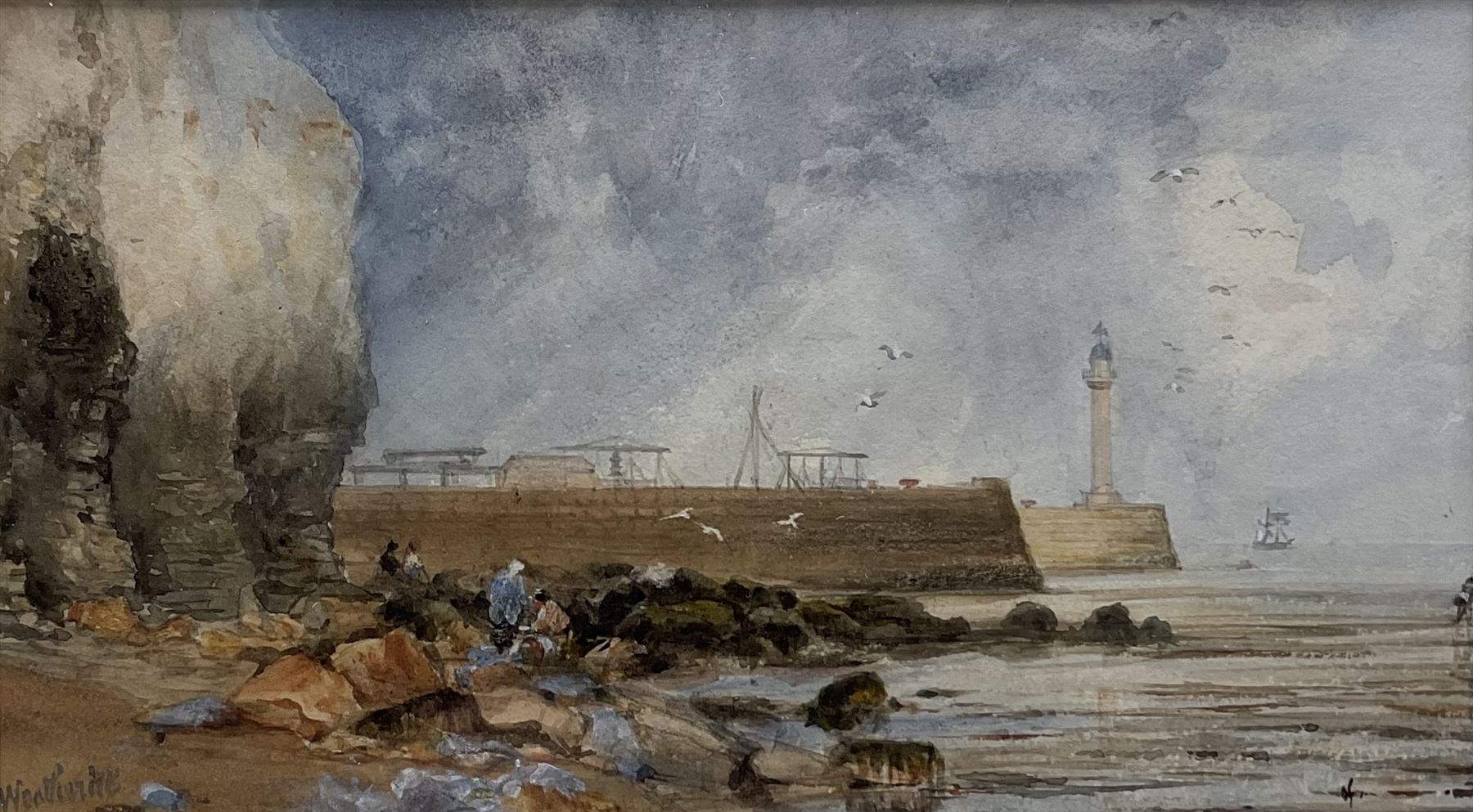 George Weatherill | Shipping in Whitby Harbour by Moonlight looking ...