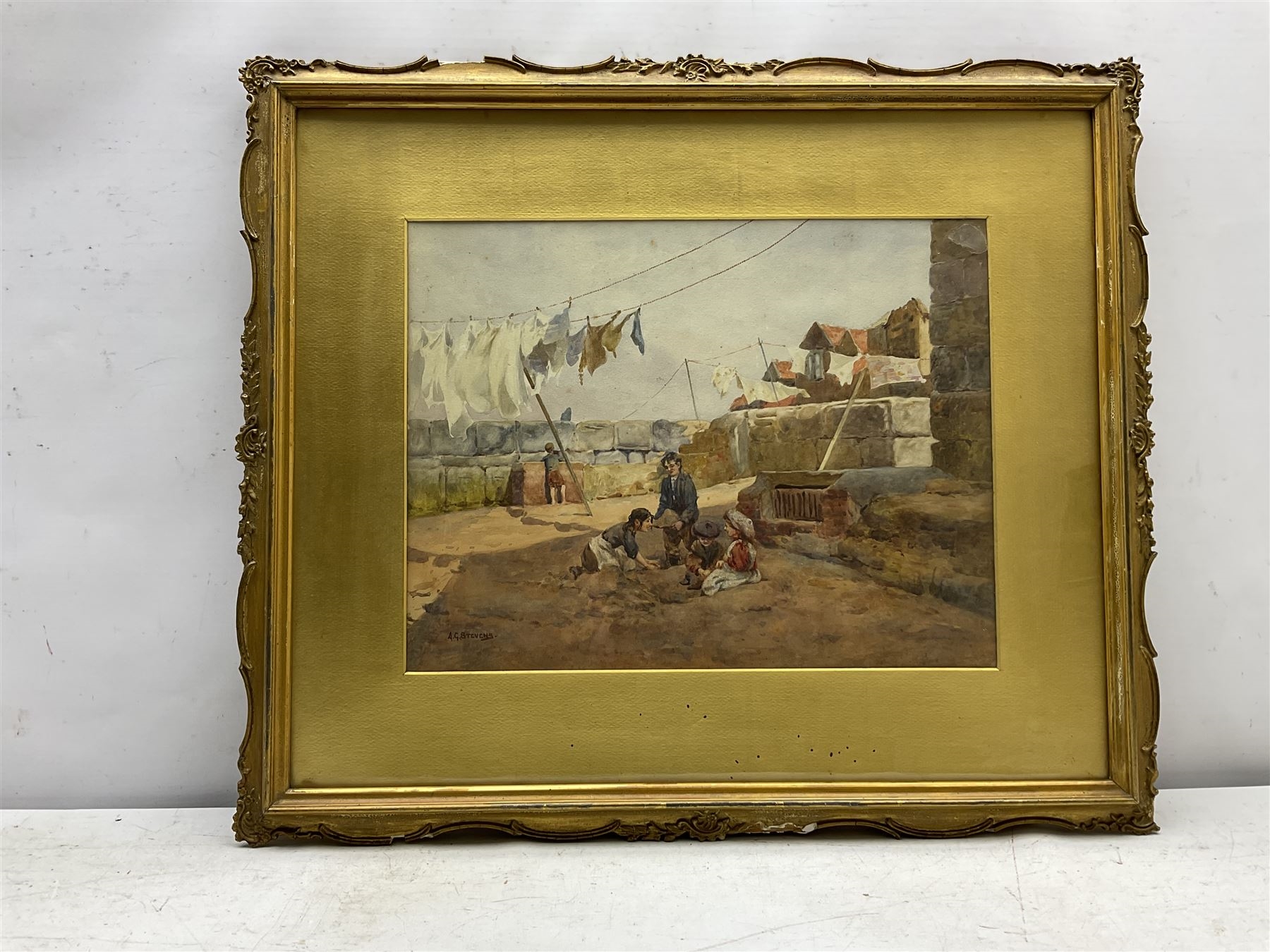 Albert George Stevens | Children playing in the Sand on the East Cliff ...