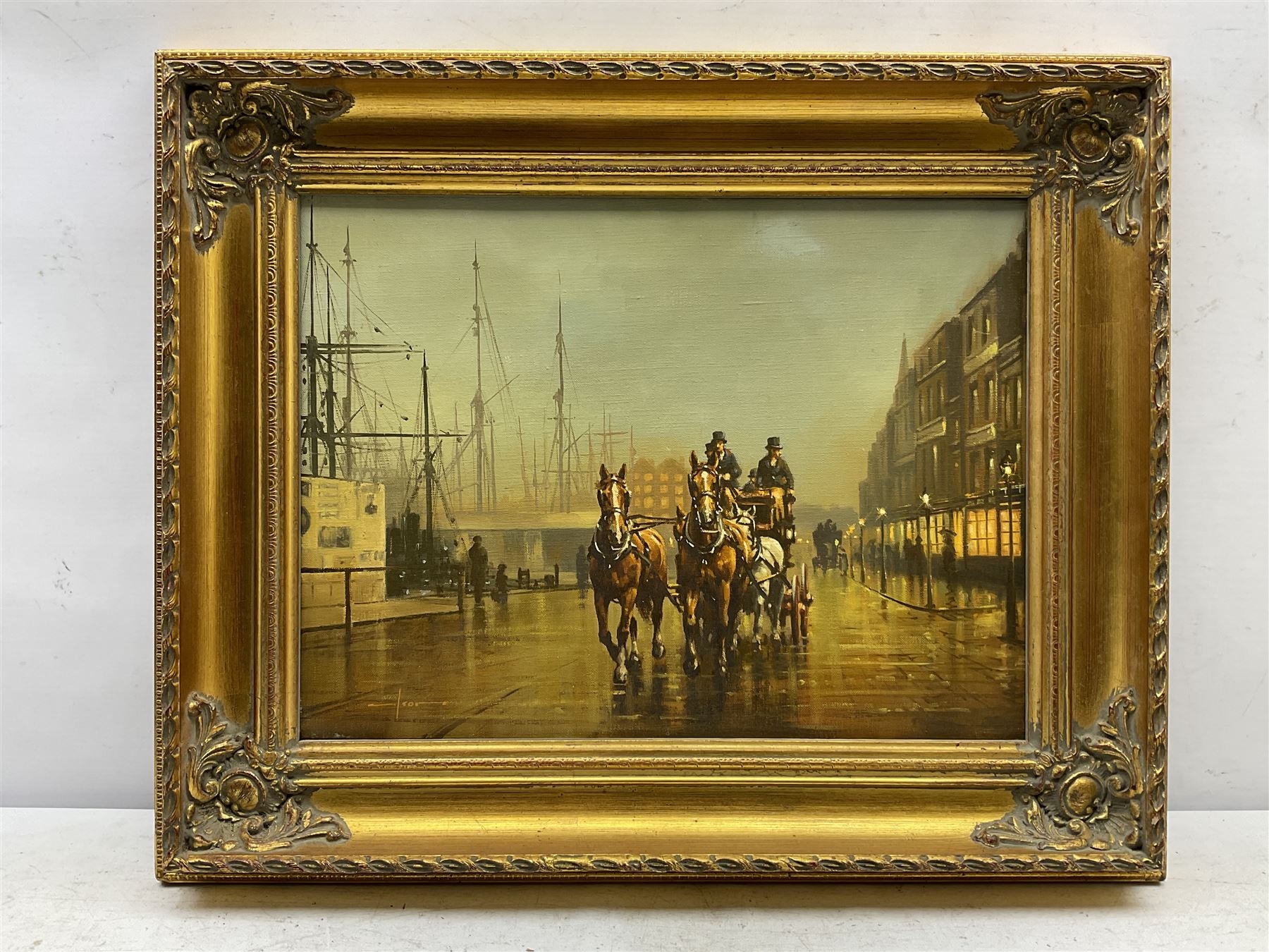 Gerald Isom | Horse and Carriage on the Dockside at Eventide | MutualArt