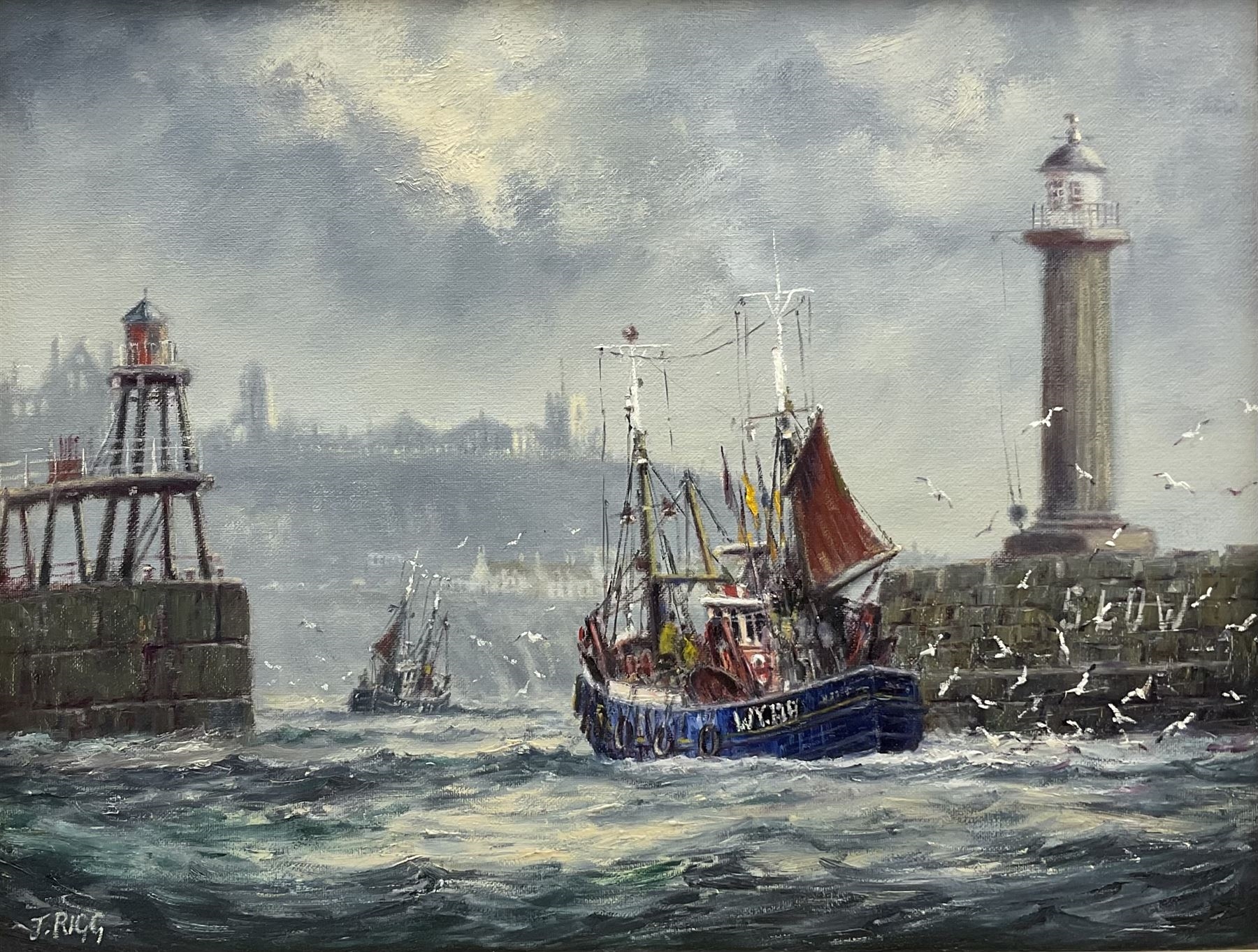 Jack Rigg | Fishing Boats Leaving Whitby Harbour with St. Marys Church ...