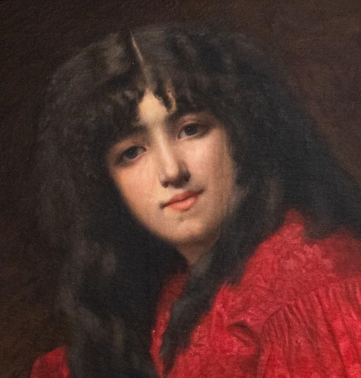 Pre-Raphaelite School | A young girl with unbound black hair in a ...